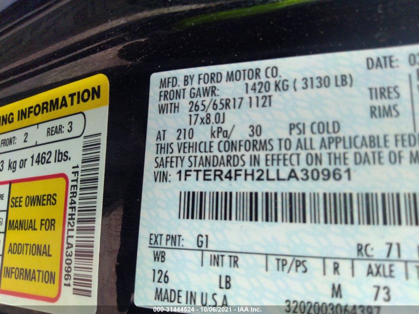 2020 Ford RANGER | VIN: 1FTER4FH2LLA30961 | America Motors