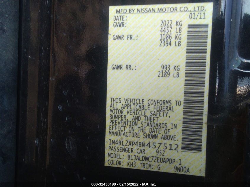 2011 Nissan ALTIMA | VIN: 1N4BL2AP4BN457512 | America Motors