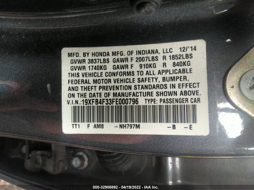 2015 Honda CIVIC | VIN: 19XFB4F33FE000796 | America Motors