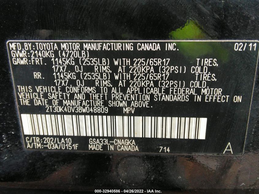 2011 Toyota RAV4 | VIN: 2T3DK4DV3BW048809 | America Motors