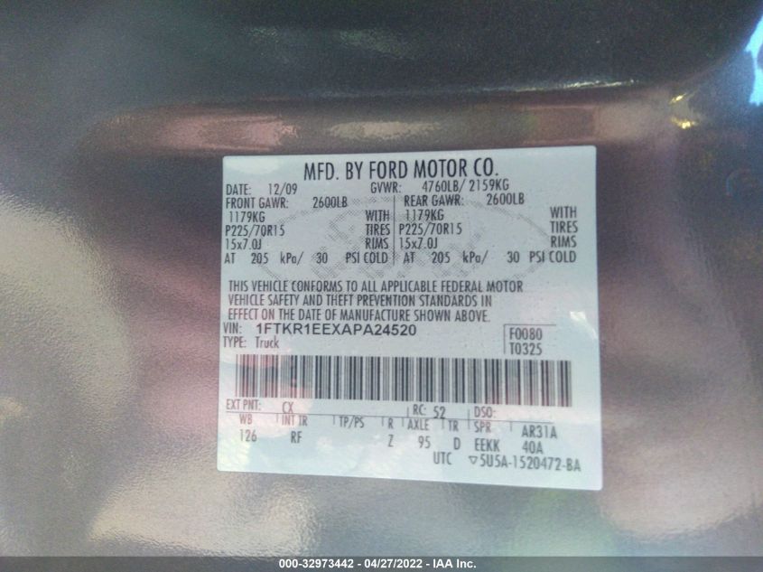 2010 Ford RANGER | VIN: 1FTKR1EEXAPA24520 | America Motors