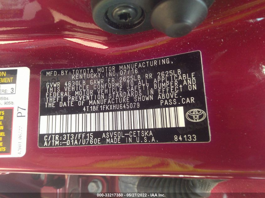 2017 Toyota CAMRY | VIN: 4T1BF1FKXHU645079 | America Motors