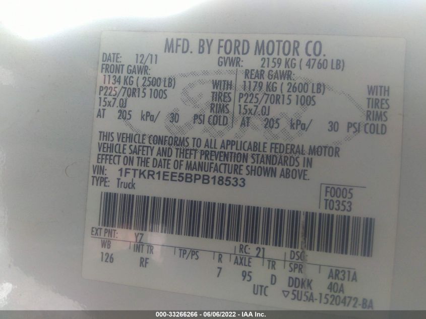 2011 Ford RANGER | VIN: 1FTKR1EE5BPB18533 | America Motors