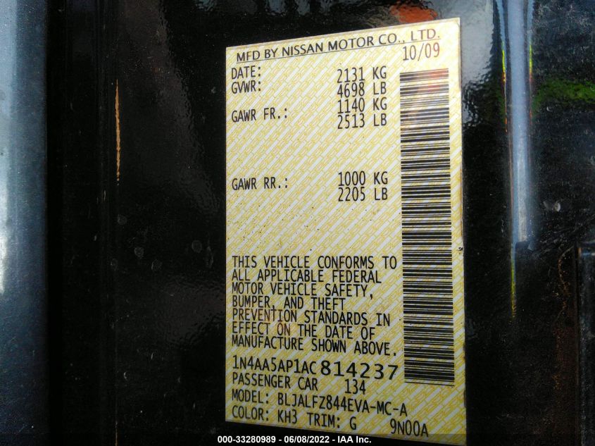 2010 Nissan MAXIMA | VIN: 1N4AA5AP1AC814237 | America Motors