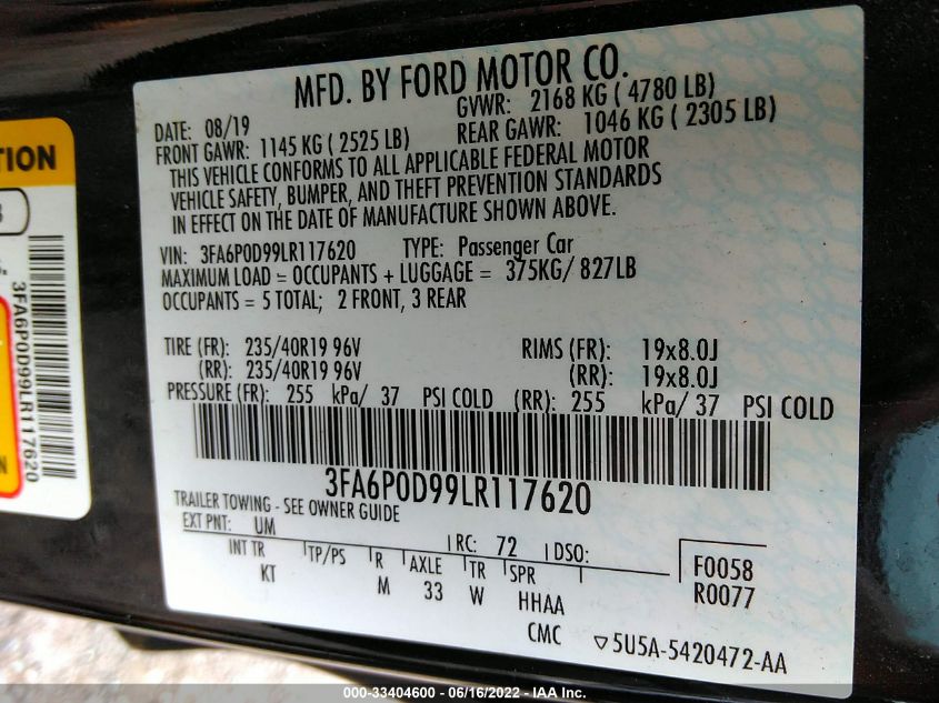 2020 Ford FUSION | VIN: 3FA6P0D99LR117620 | America Motors