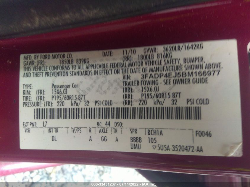 2011 Ford FIESTA | VIN: 3FADP4EJ5BM166977 | America Motors