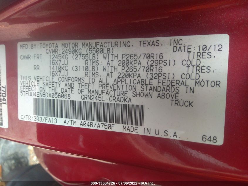 2013 Toyota TACOMA | VIN: 5TFUU4EN6DX056068 | America Motors