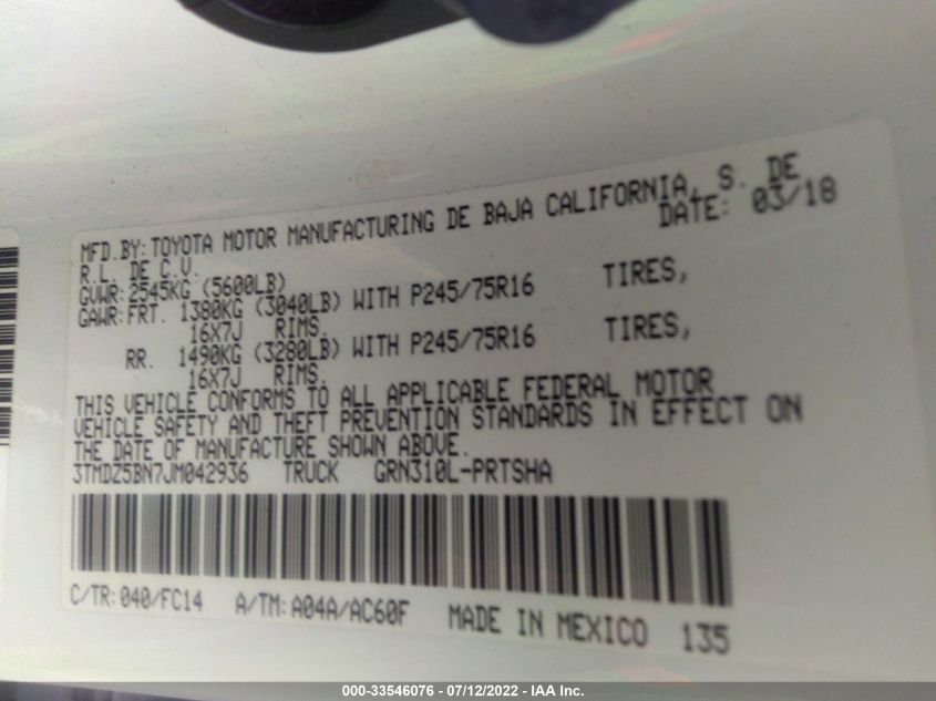 2018 Toyota TACOMA | VIN: 3TMDZ5BN7JM042936 | America Motors