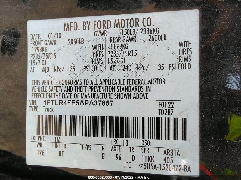 2010 Ford RANGER | VIN: 1FTLR4FE5APA37857 | America Motors