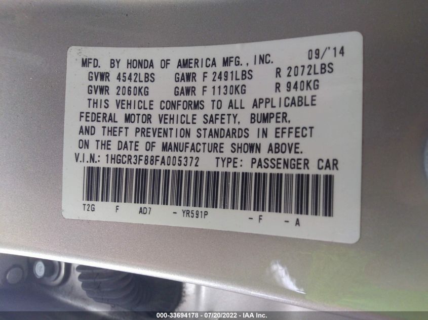 2015 Honda ACCORD | VIN: 1HGCR3F88FA005372 | America Motors