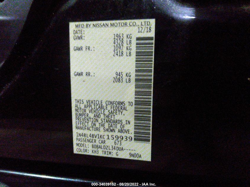 2019 Nissan ALTIMA | VIN: 004BL4BV1KC159939 | America Motors